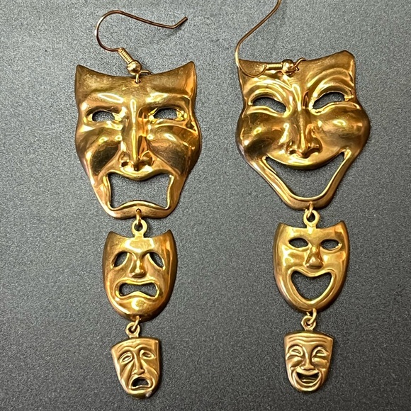 Jewelry | Vintage Mardi Gras Mask Smile Now Cry Later Dangle Earrings ...